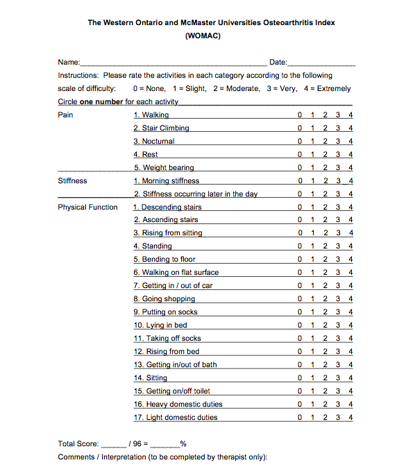 WOMAC骨性关节炎指数评分表_西安大略和麦克马斯特大学骨性关节炎指数（2001）_骨质增生_骨质增生检查 - 好大夫在线